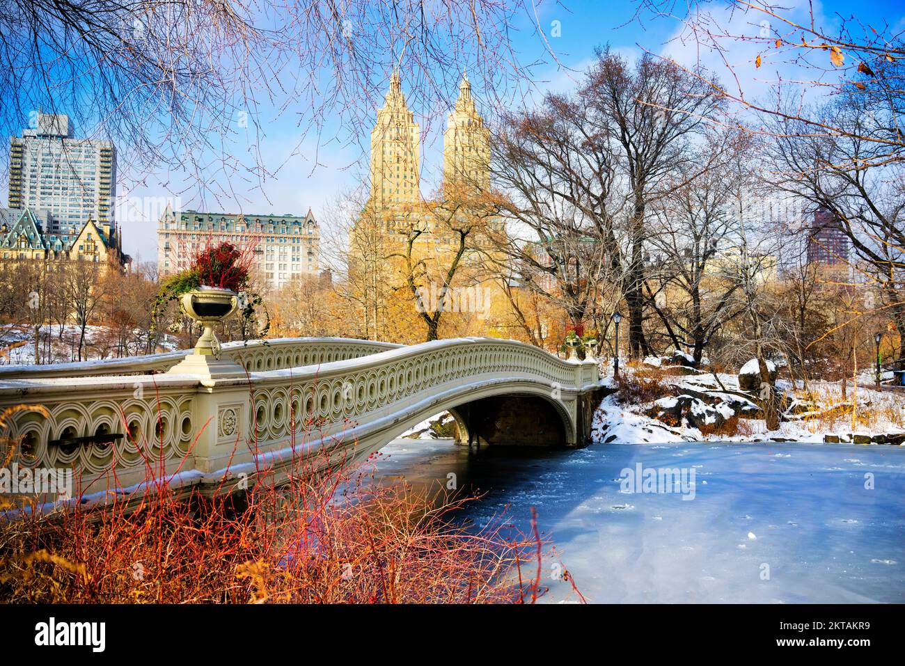 Central Park with snow and bow bridge Manhatten,New York City,New York ...