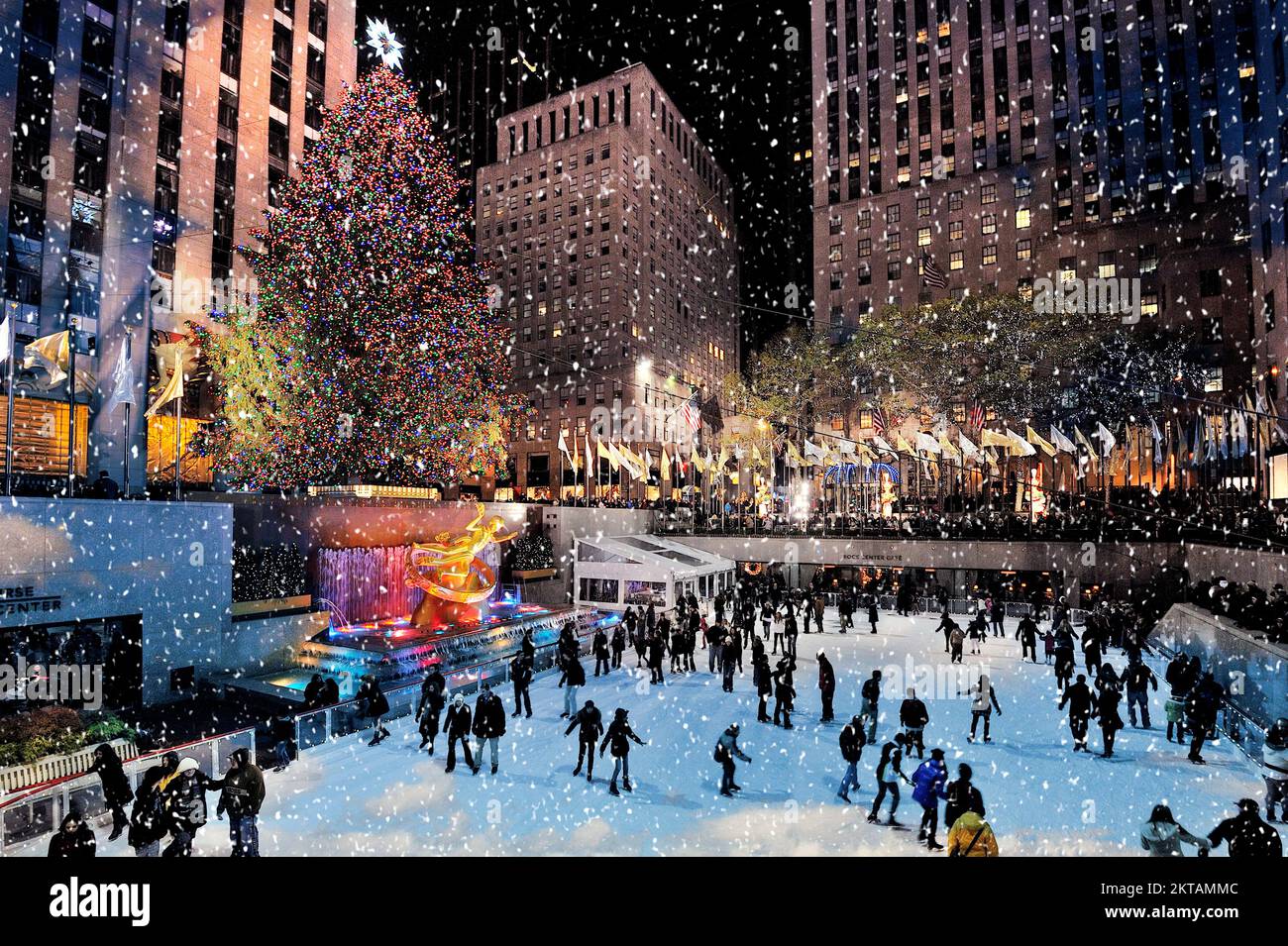 Rockefeller Center,Christmas Tree and Iceskating Ring,snow manhattan ...