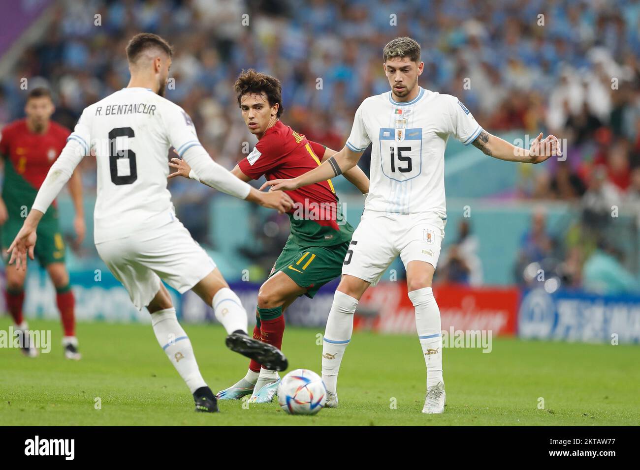 Al Daayen, Qatar. 28th Nov, 2022. (L-R) Joao Felix (POR), Federico Valverde (URU) Football ...