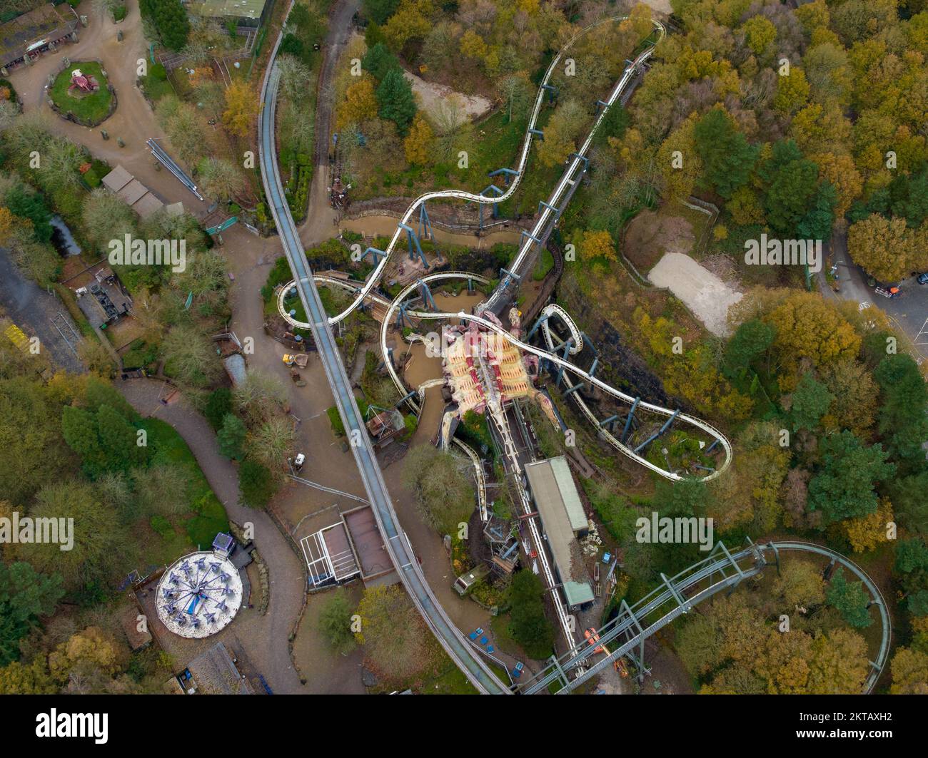 Aerial Drone From the Air Footage of Nemesis Rollercoaster at Alton ...