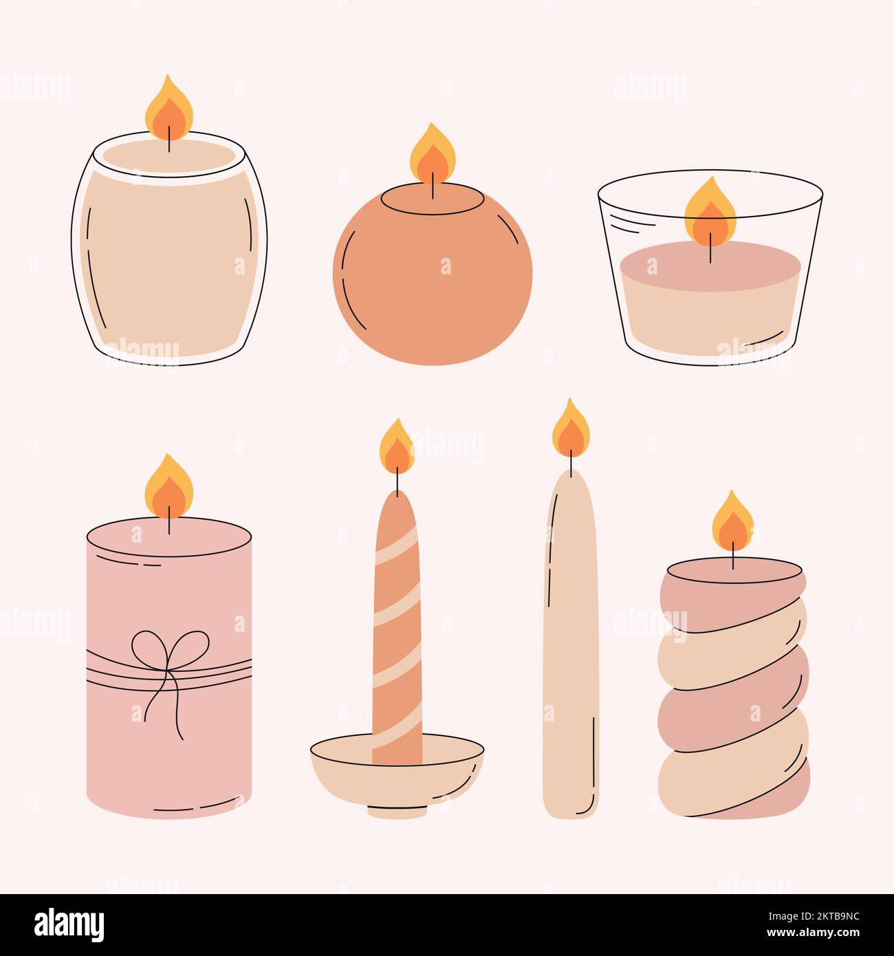 Set of modern decorative burning candles. Wax candles for home ...
