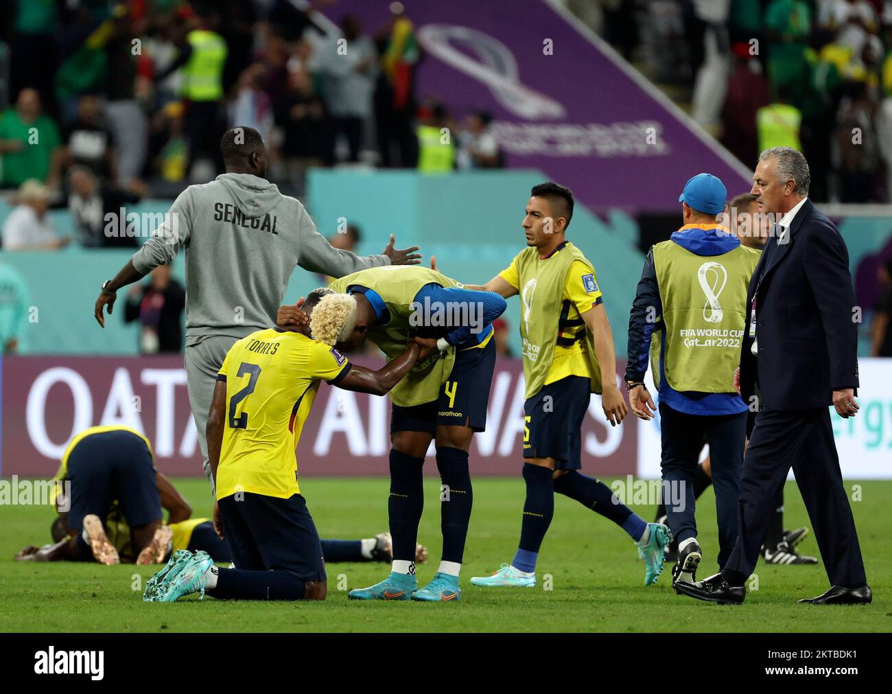 Doha, Qatar. 29th Nov, 2022. Players of Ecuador react after the Group A ...