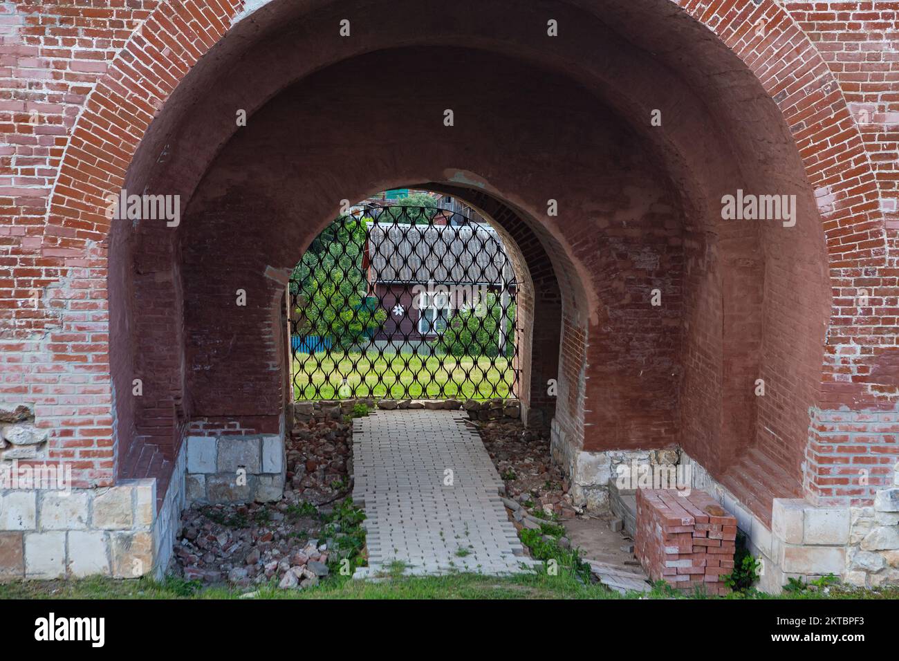 restoration of the fortress gate in small russian kremlin Stock Photo ...