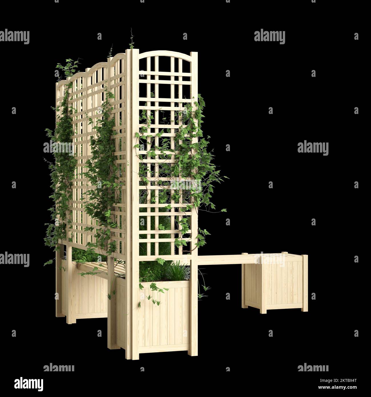 3d illustration of bench planter with trellis light wooden isolated on ...