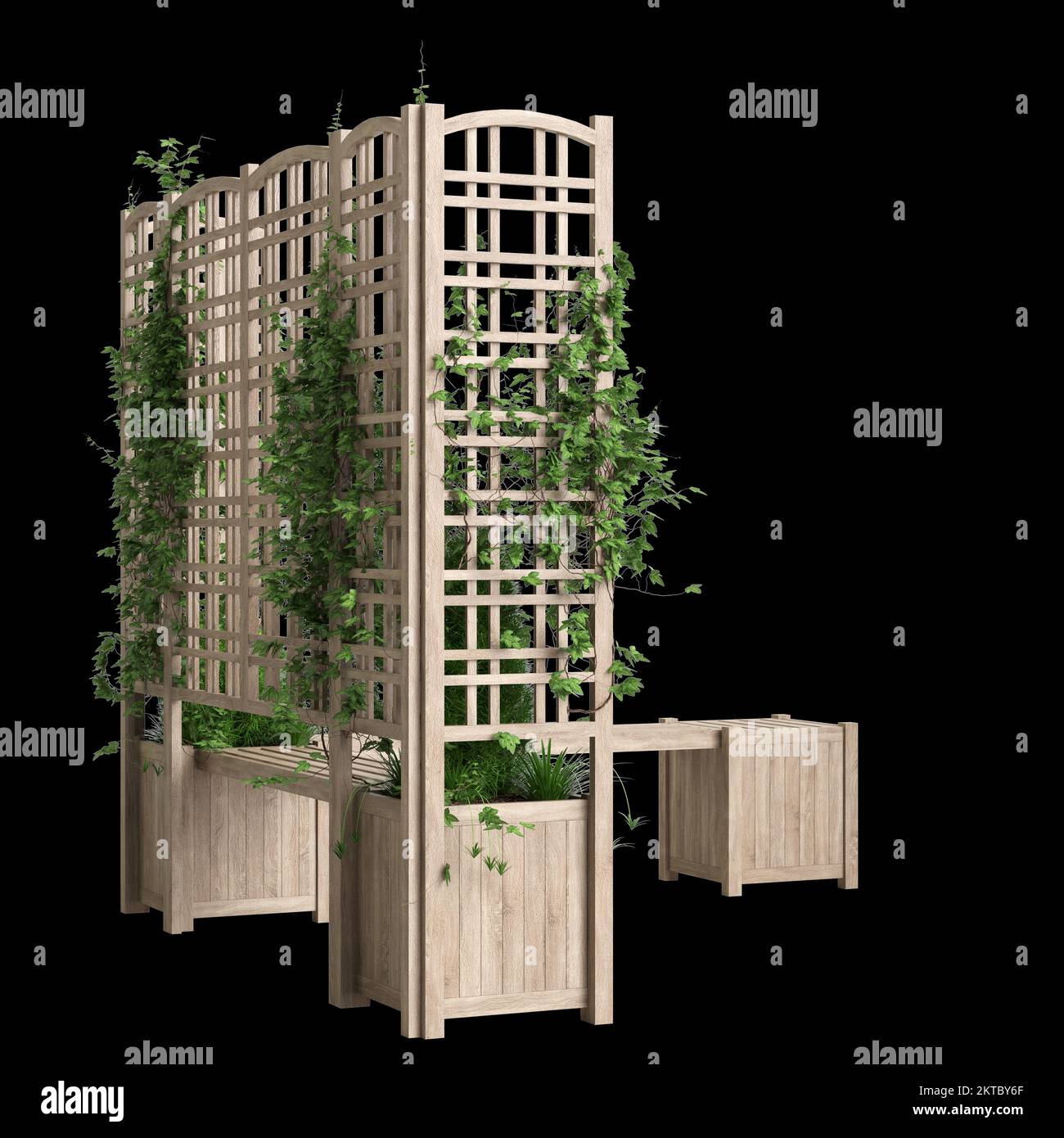 3d illustration of bench planter with trellis light wooden isolated on ...