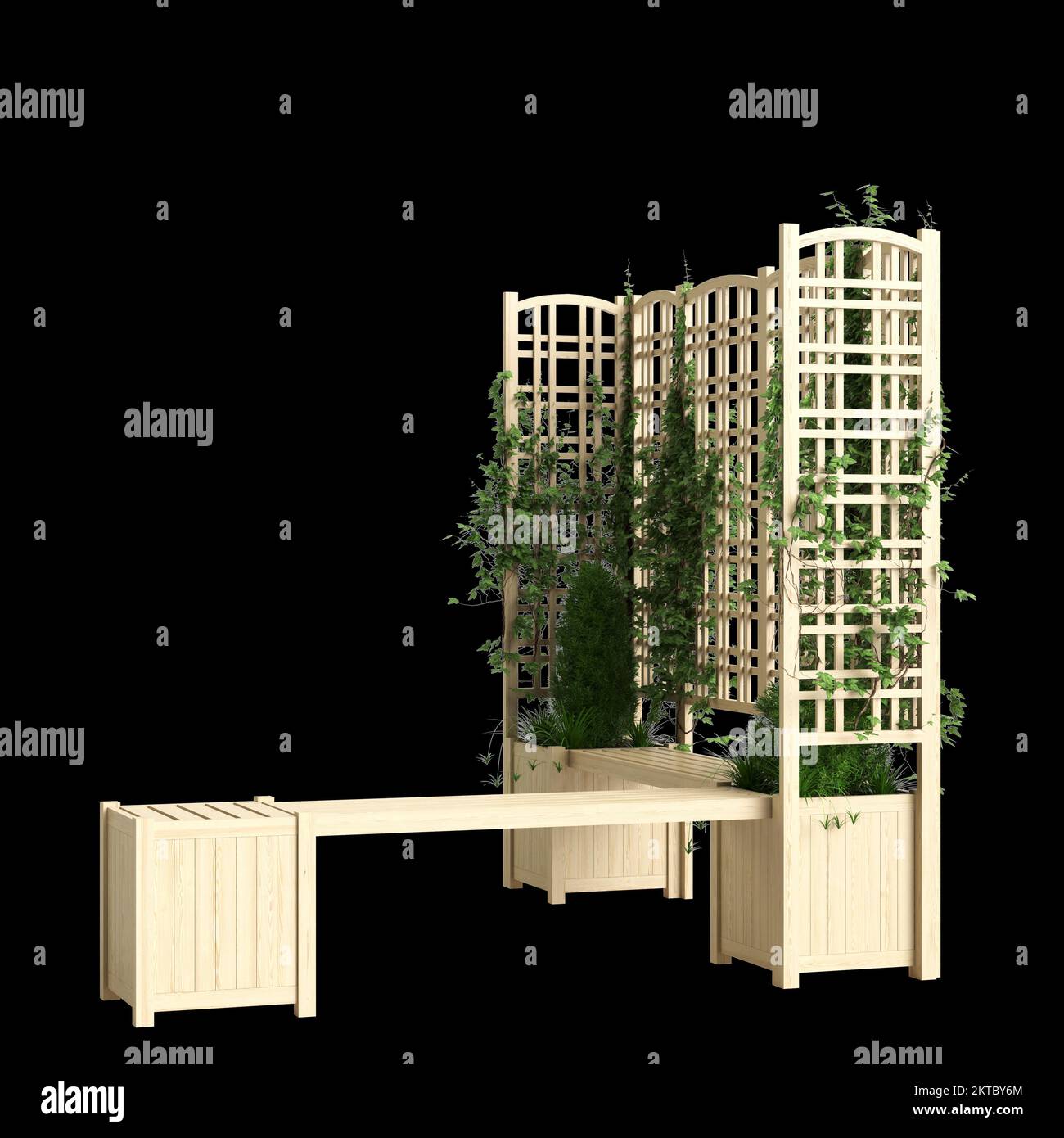 3d illustration of bench planter with trellis light wooden isolated on ...