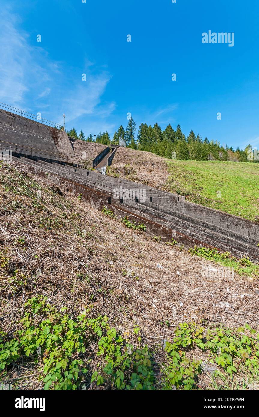 Leaburg Dam and fish hatchery spillway in Vida near covered bridge near ...