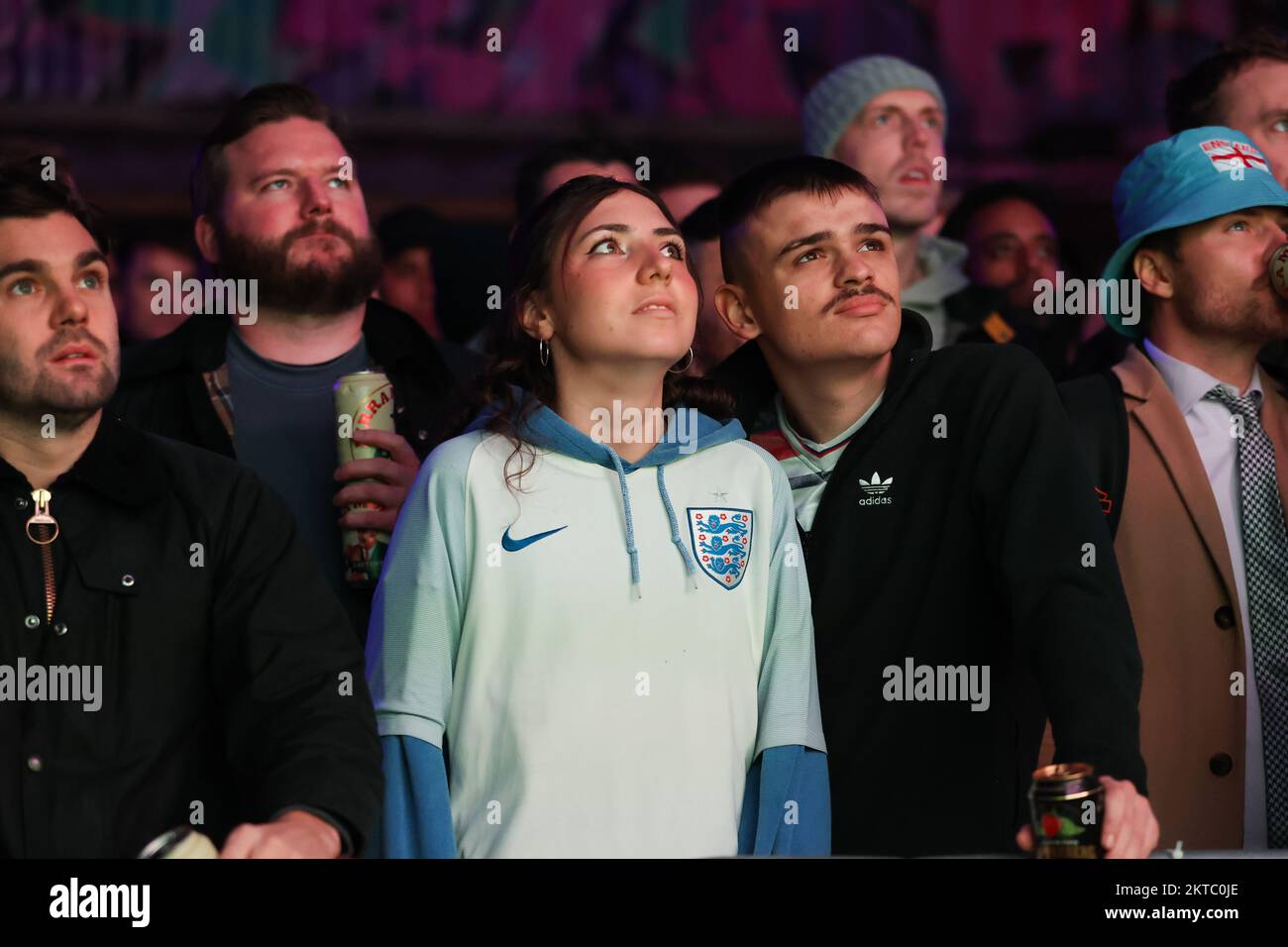 England fans watch on at the 4TheFans Fan Park at LDN East, London ...