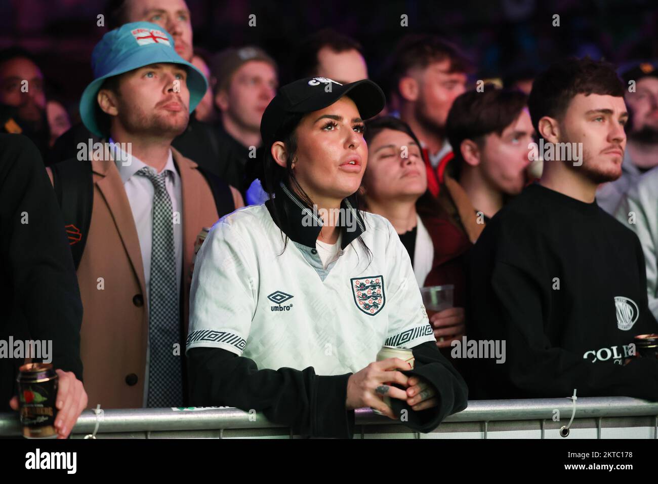 England fans watch on at the 4TheFans Fan Park at LDN East, London ...