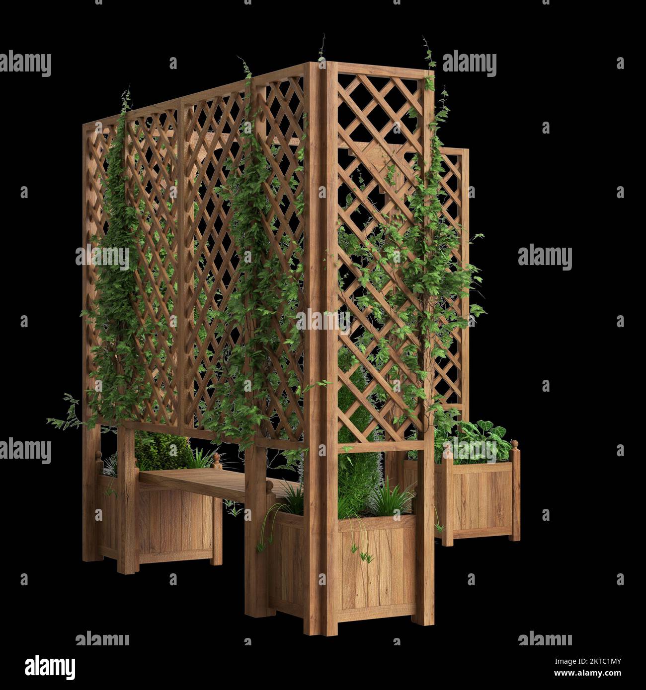 3d illustration of bench planter with trellis isolated on black ...