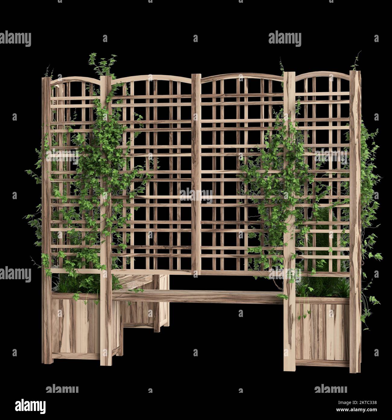 3d illustration of bench planter with trellis isolated on black ...