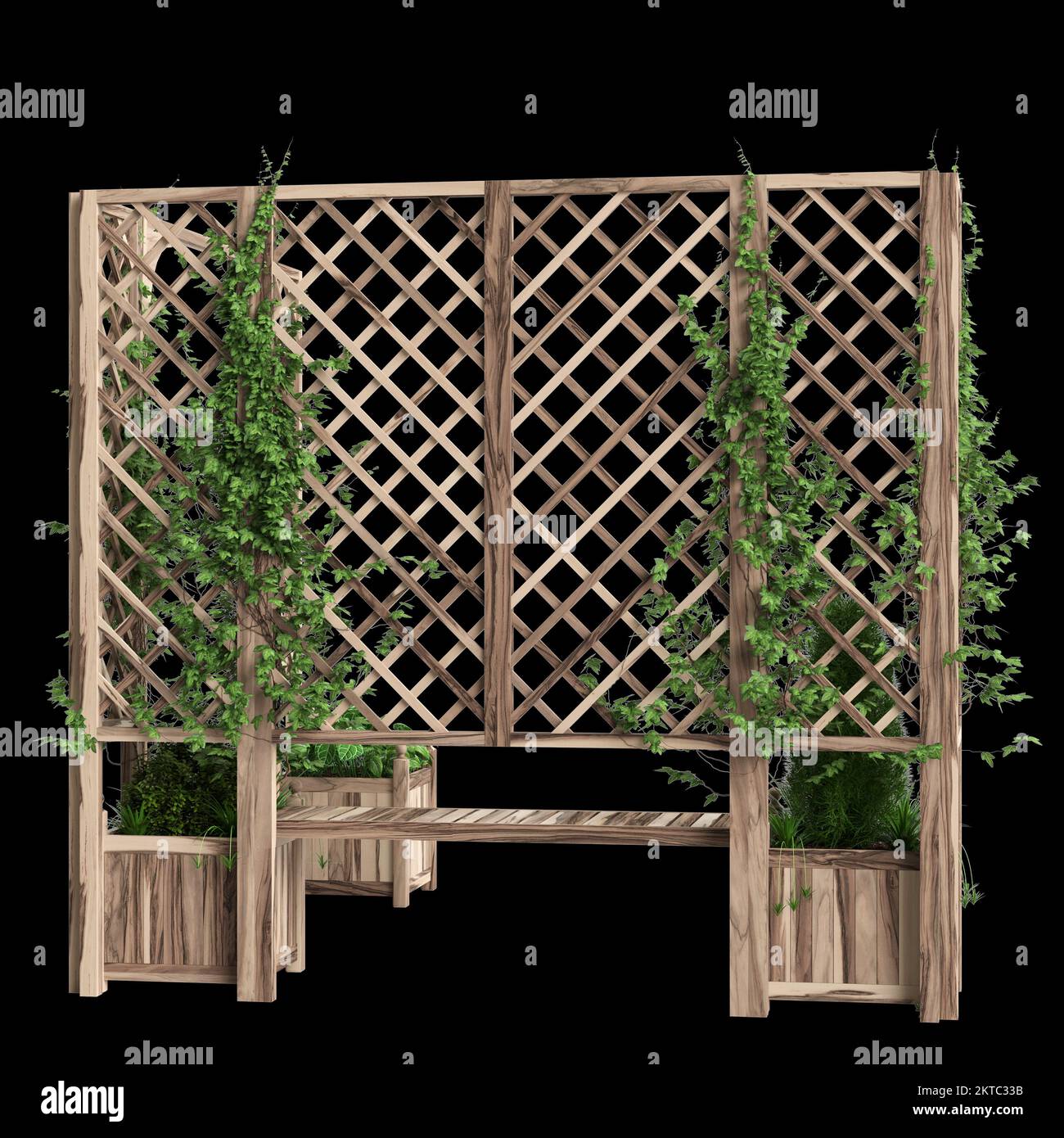 3d illustration of bench planter with trellis isolated on black ...