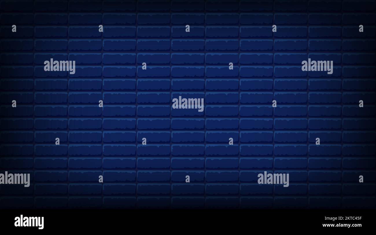 Nightly dark blue brick wall. Vector horizontal background for neon ...