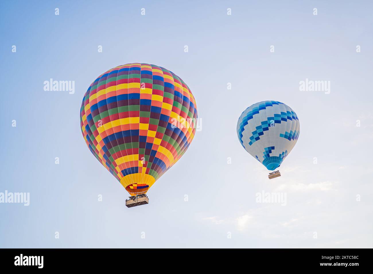 Beautiful hot air balloons over blue sky Stock Photo - Alamy
