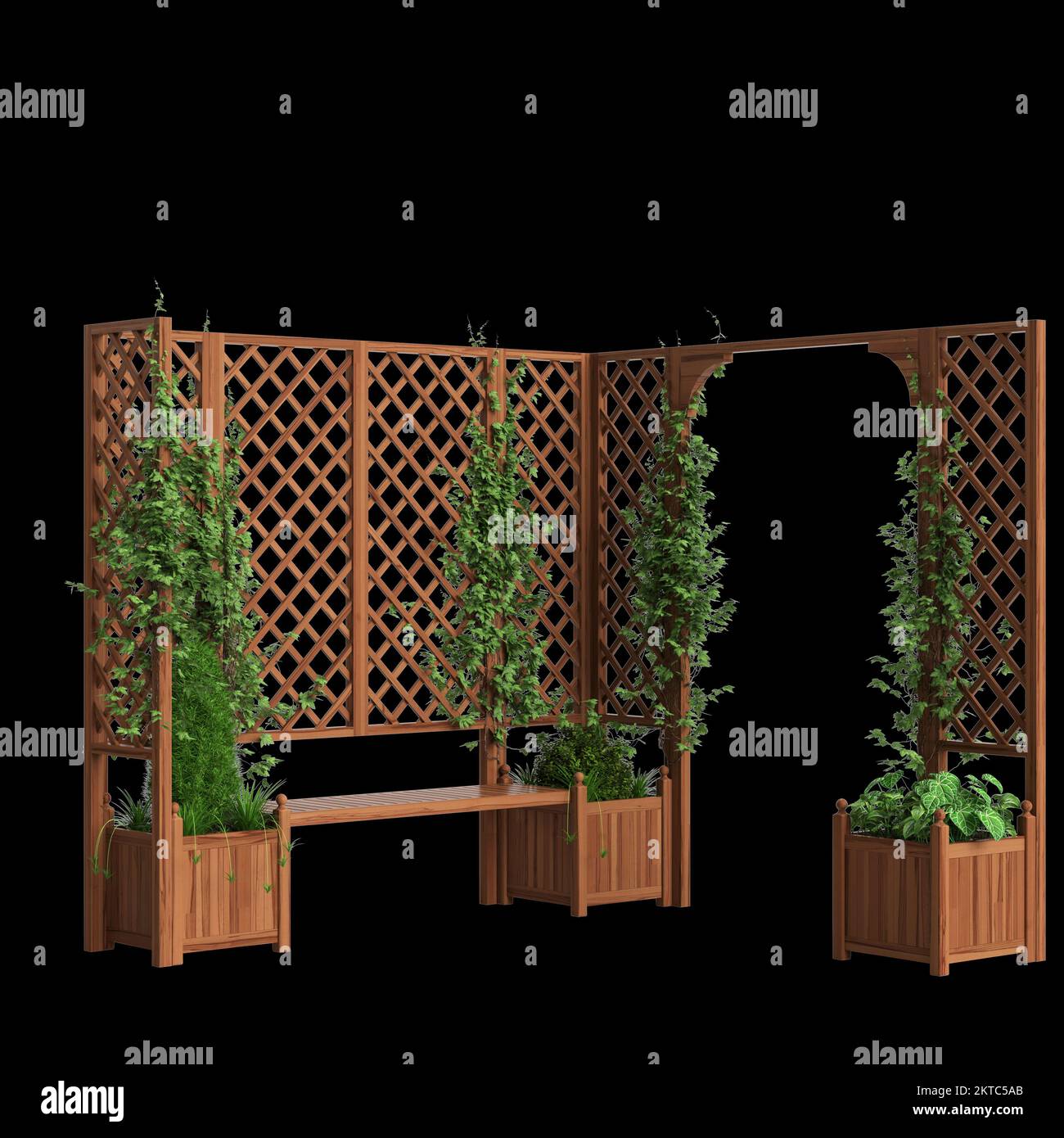 3d illustration of bench planter with trellis isolated on black ...