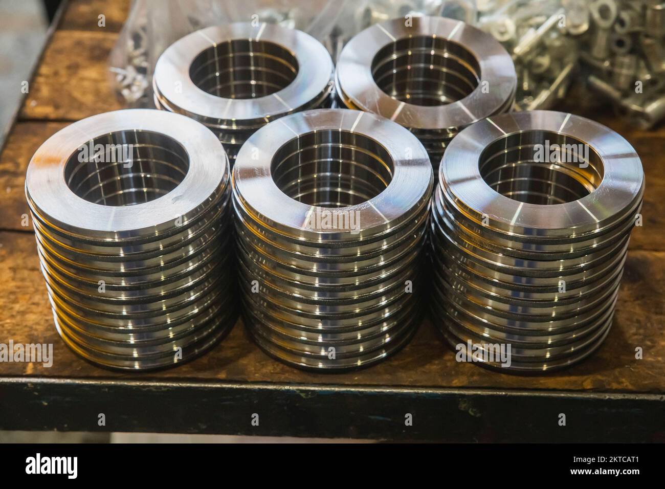 Round metal parts made on a lathe Stock Photo - Alamy