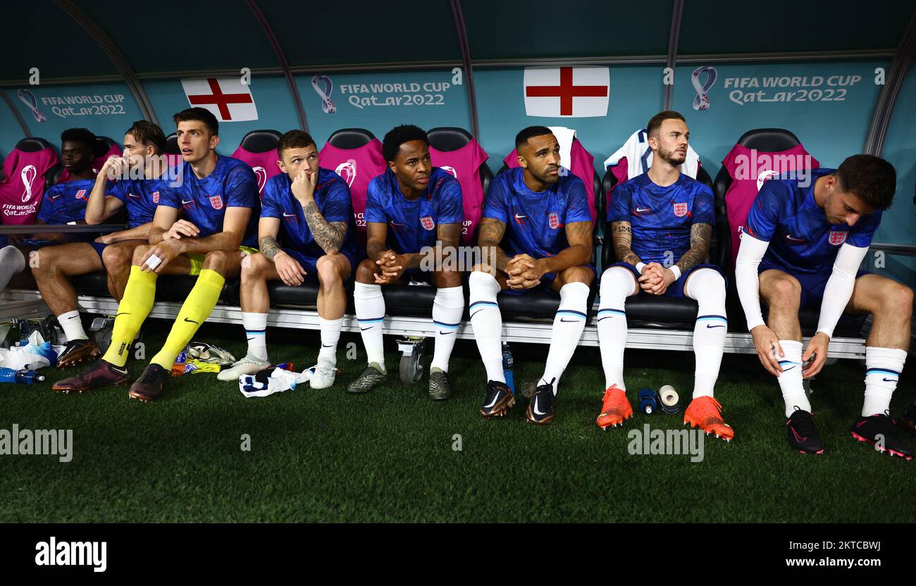 Al Rayyan, Qatar, 29th November 2022. The England bench before the FIFA ...