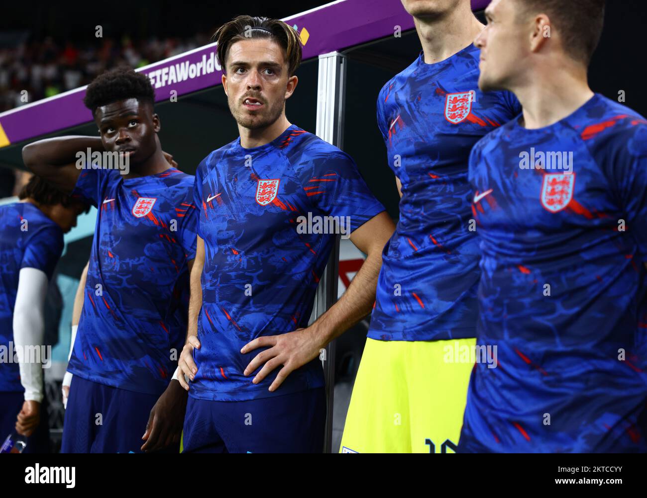 Al Rayyan, Qatar, 29th November 2022. Bukayo Saka and Jack Grealish of ...