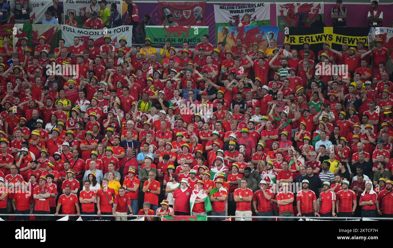 Rayan, Qatar. 29/11/2022, Wales fans during the FIFA World Cup Qatar ...