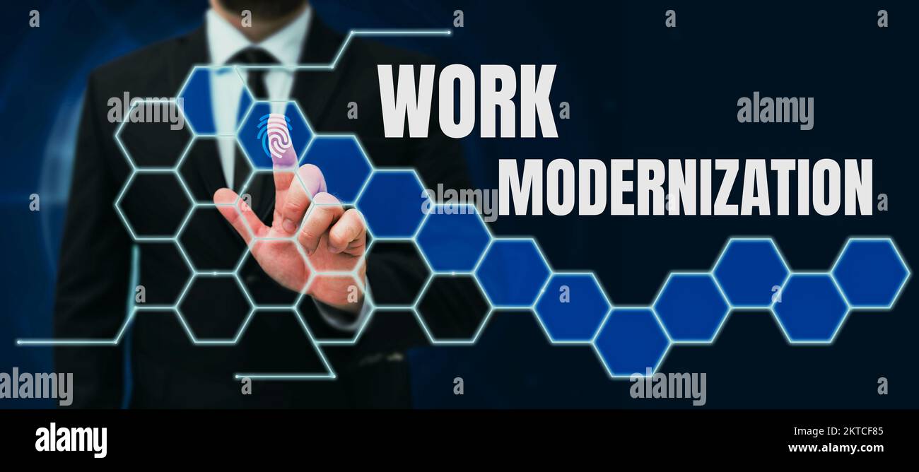 Handwriting text Work Modernization, Business showcase changing product ...