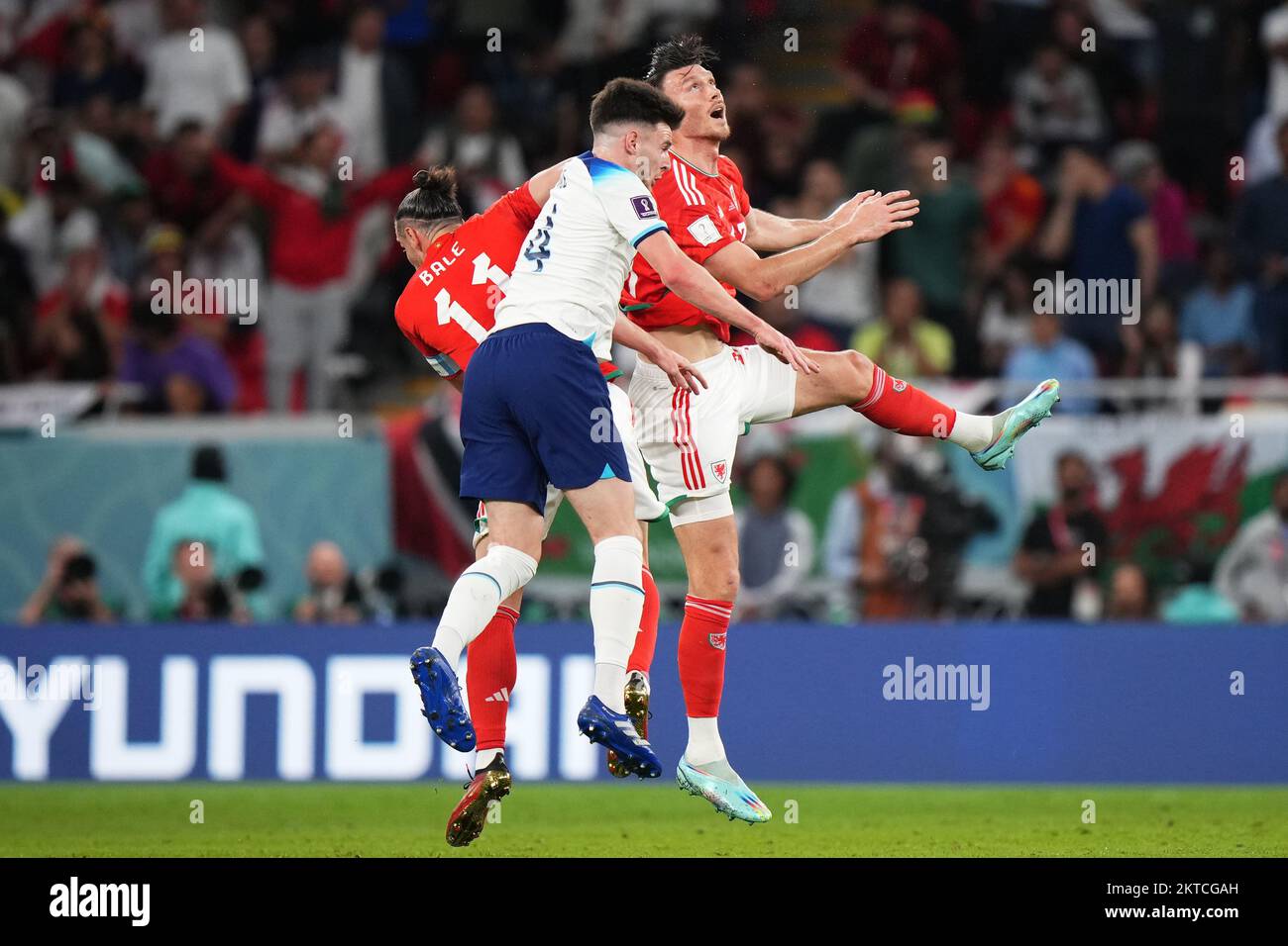 Rayan, Qatar. 29th Nov, 2022. Gareth Bale of Wales and Declan Rice of ...