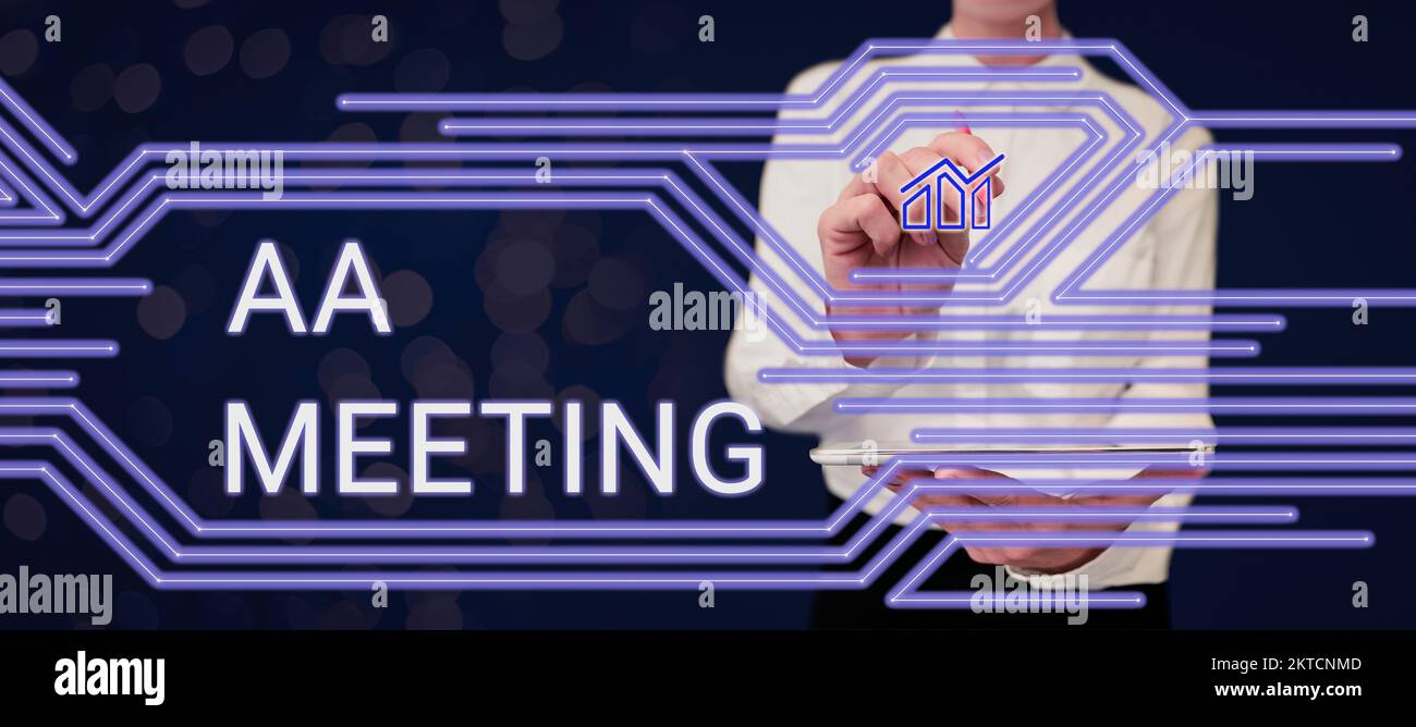 Conceptual display Aa Meeting, Word Written on gathering of alcohol ...