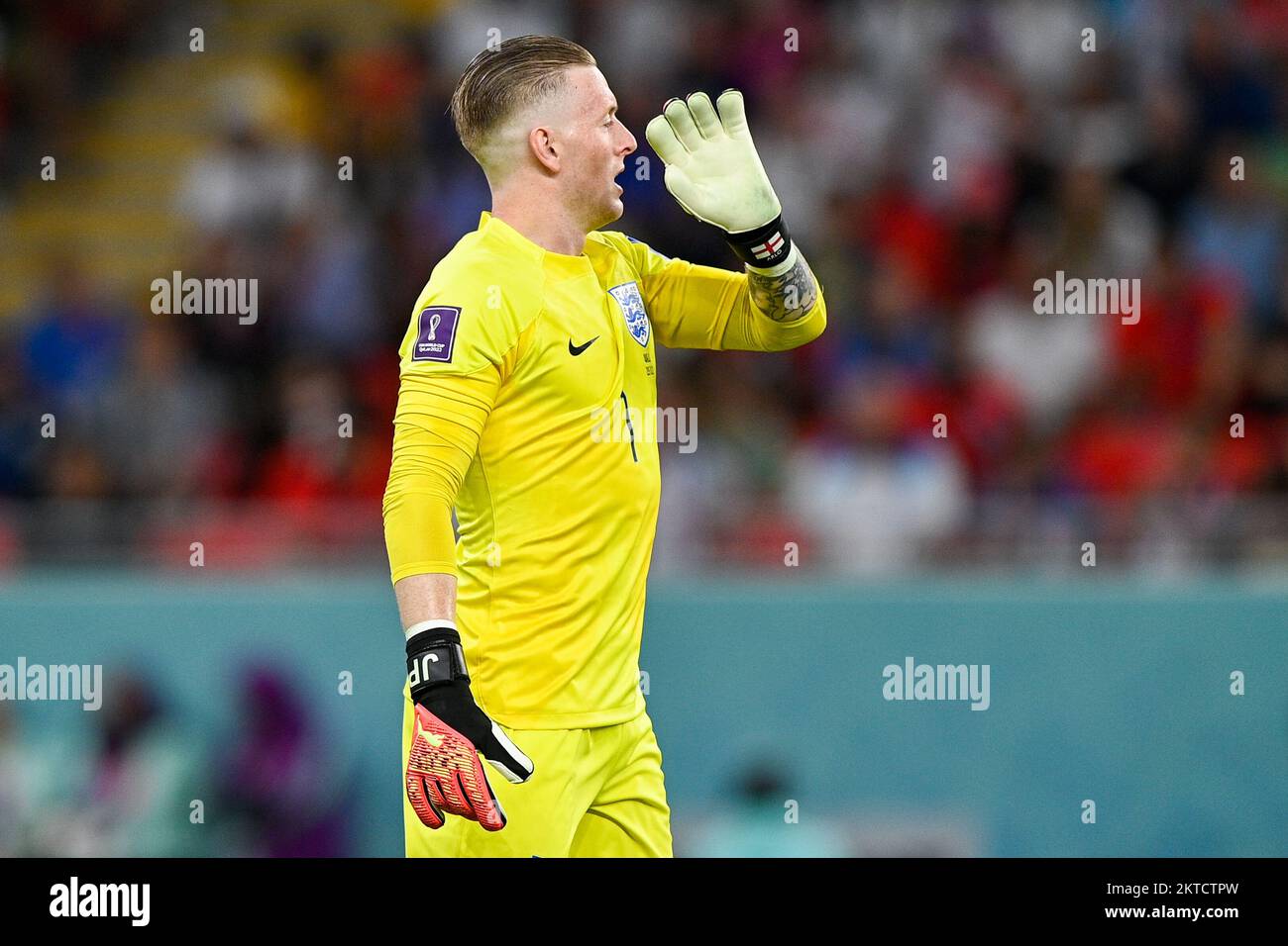 AL RAYYAN, QATAR - NOVEMBER 29: Jordan Pickford of England coaches his ...