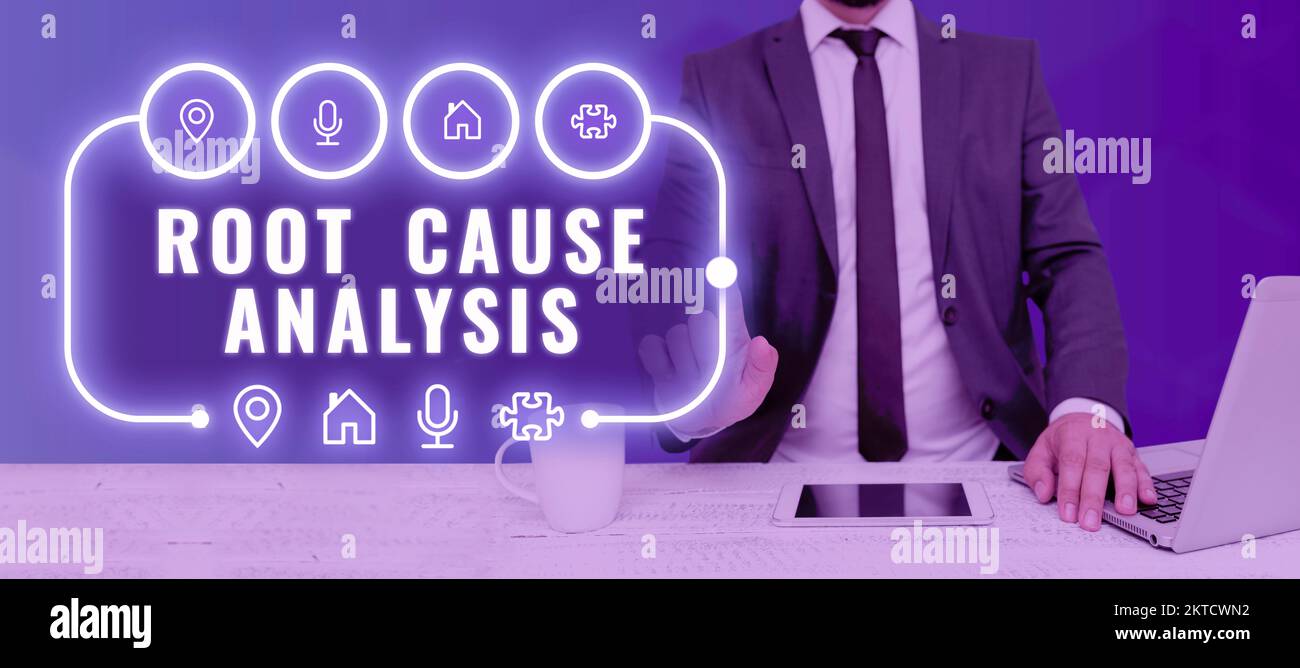 Text caption presenting Root Cause Analysis, Business showcase Method of Problem Solving ...