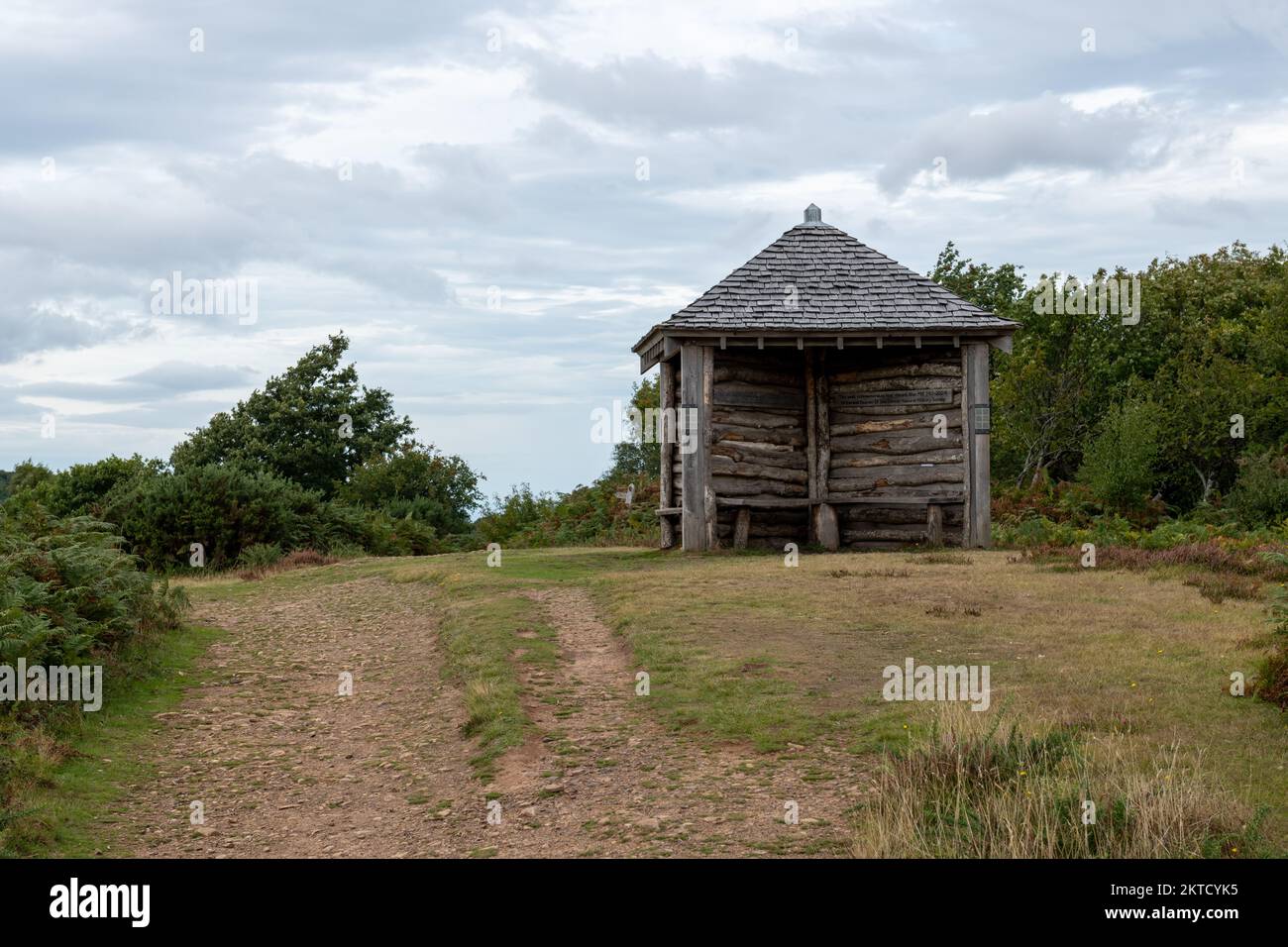The Jubilee hut overlooking Horner Woods in Exmoor National Park Stock ...