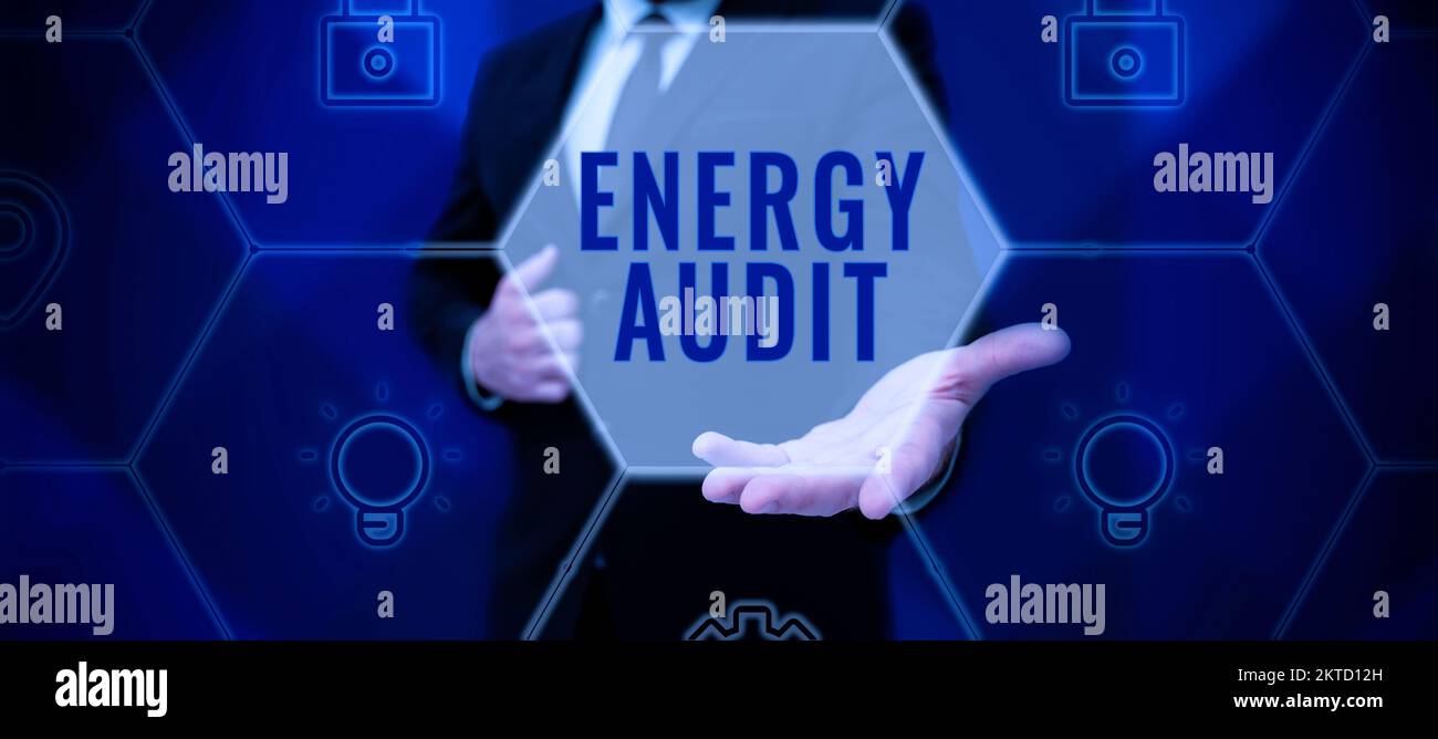 Hand writing sign Energy Audit, Business idea assessment of the energy ...