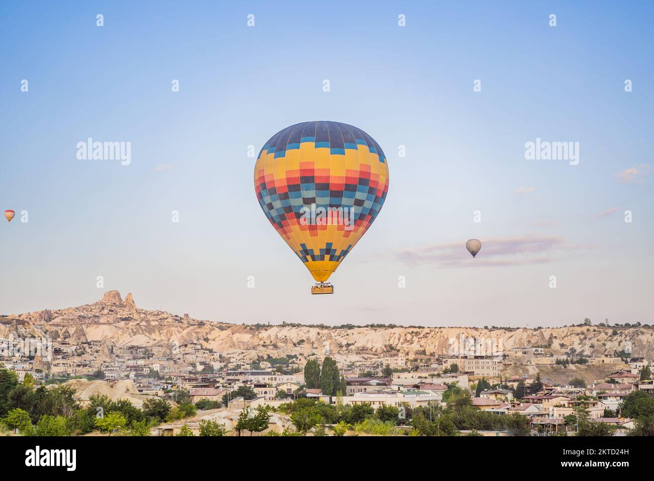 Colorful hot air balloon flying over Cappadocia, Turkey Stock Photo - Alamy