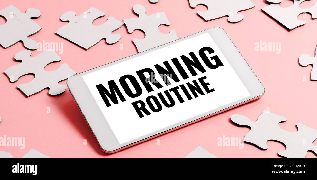 Conceptual caption Morning Routine, Word for initiation of consumer ...