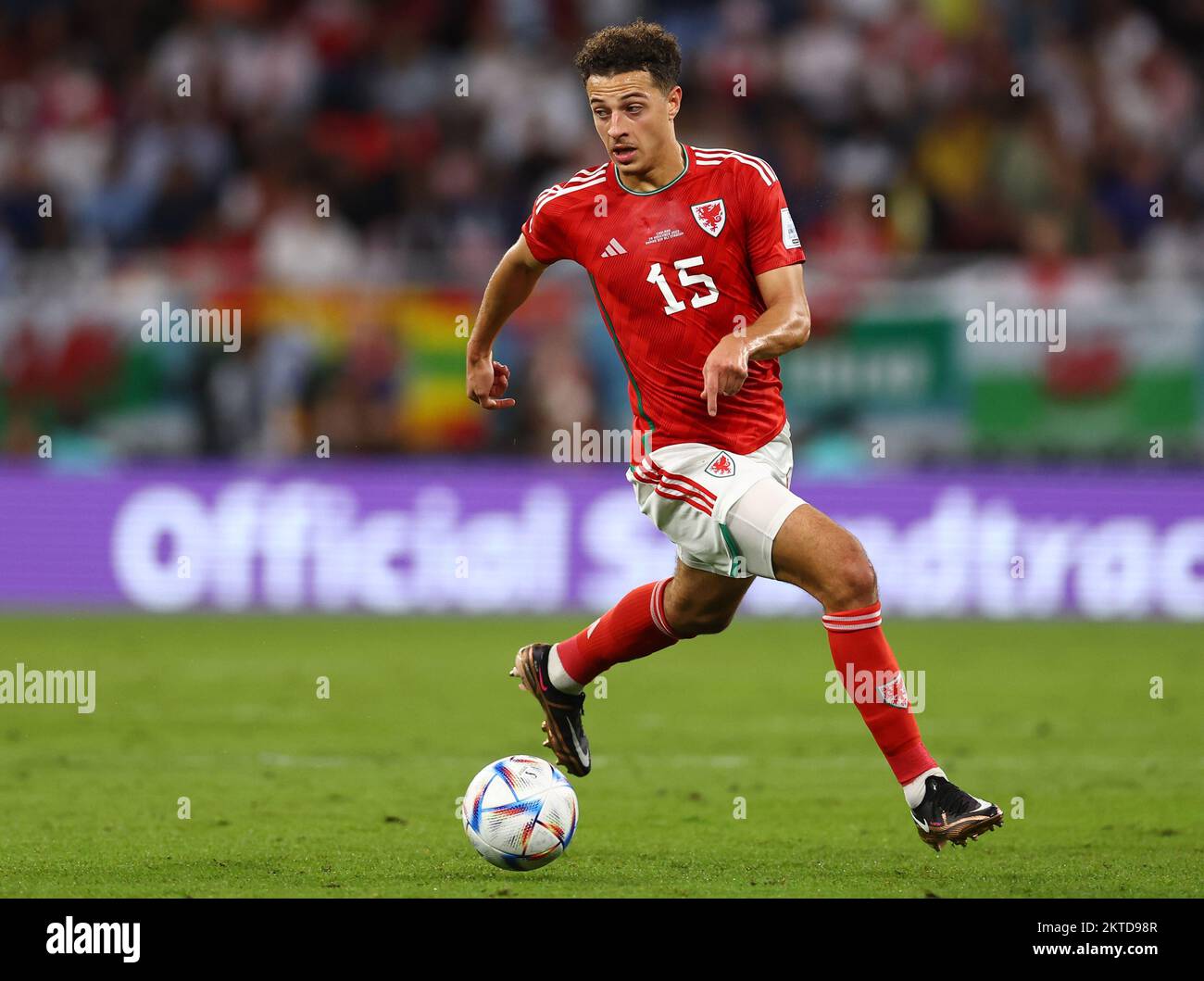 Al Rayyan, Qatar, 29th November 2022. Ethan Ampadu of Wales in action ...