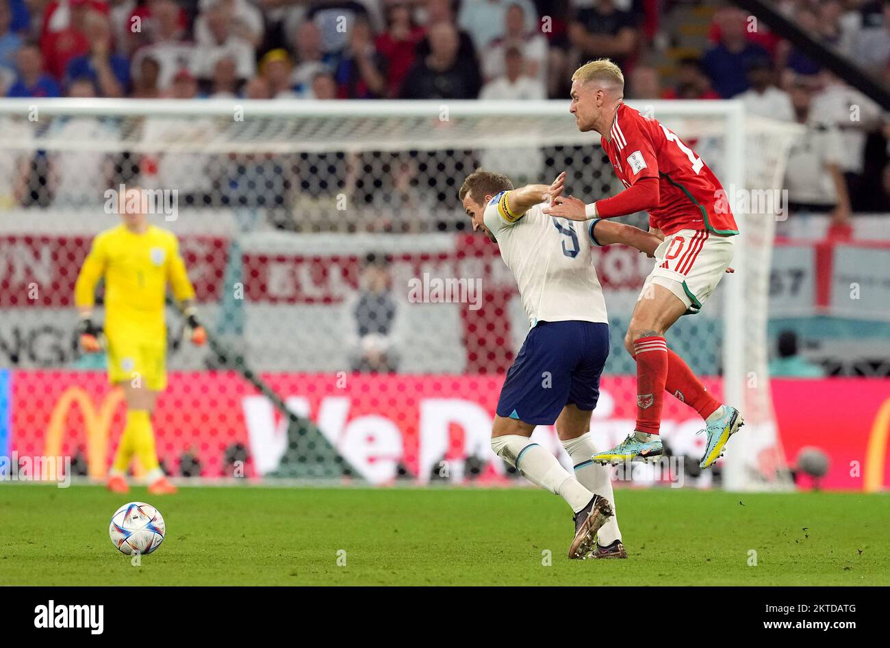 England's Harry Kane holds off Wales' Aaron Ramsey during the FIFA ...