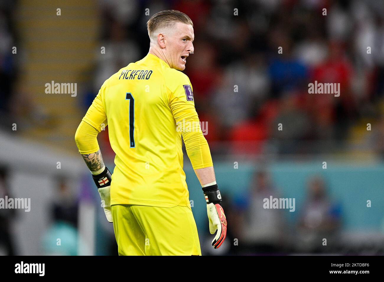 DOHA, QATAR - NOVEMBER 29: Jordan Pickford of England looks on during ...