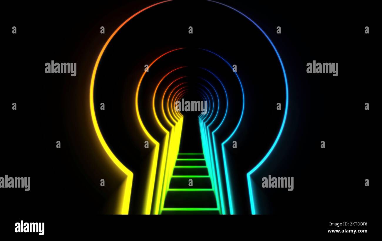 Abstract animation neon lock hole. Animation. Neon tunnel in shape of ...