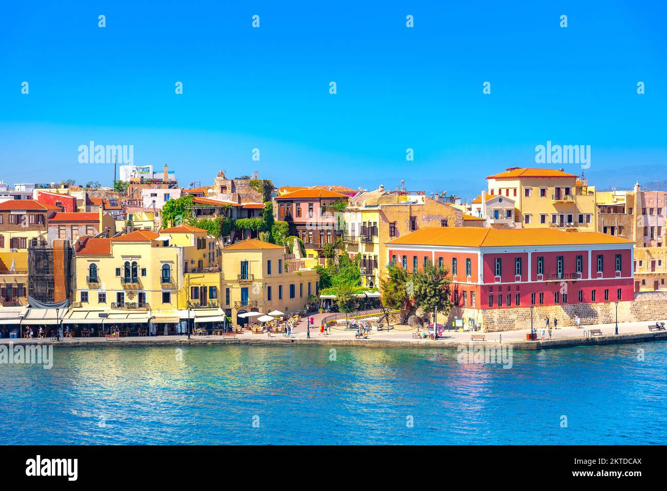 Panorama of the beautiful old harbor of Chania with the amazing ...