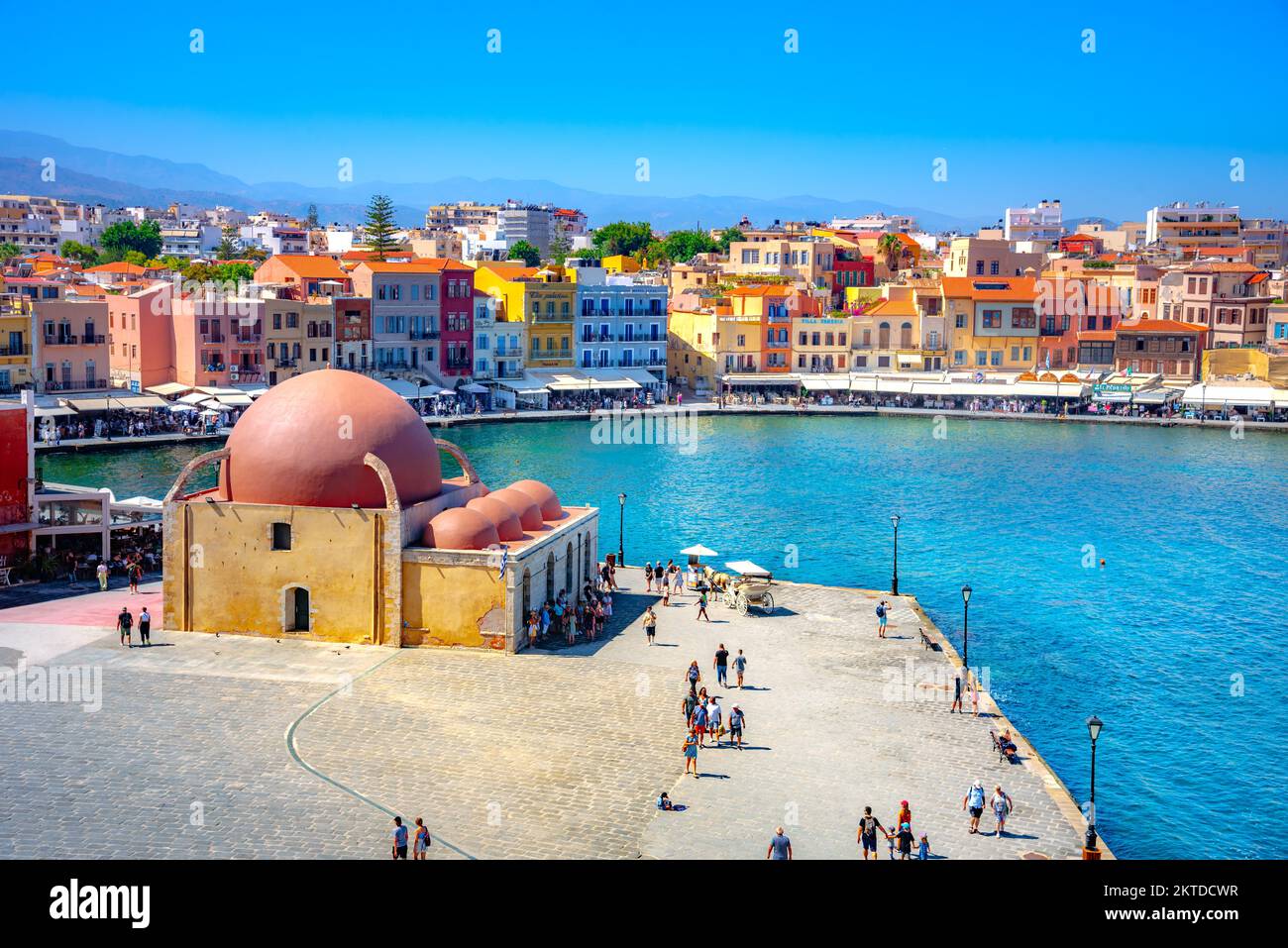 Panorama of the beautiful old harbor of Chania with the amazing ...