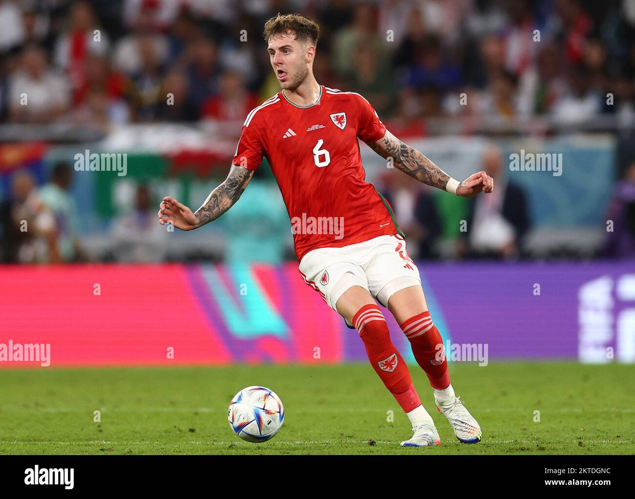 Al Rayyan, Qatar, 29th November 2022. Joe Rodon of Wales during the ...