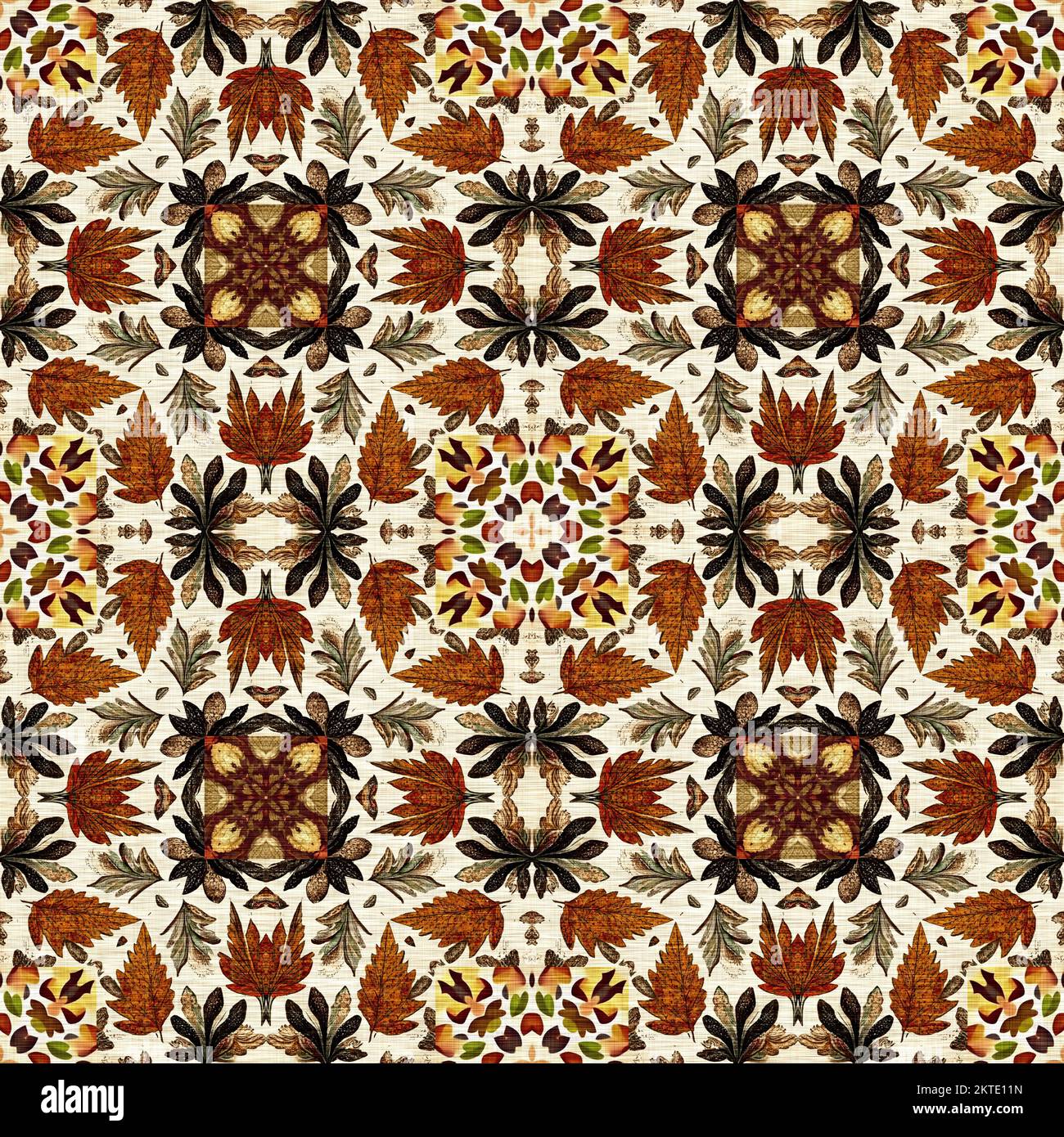Autumn leaf quilt style vintage seamless pattern. Homely cottage core ...