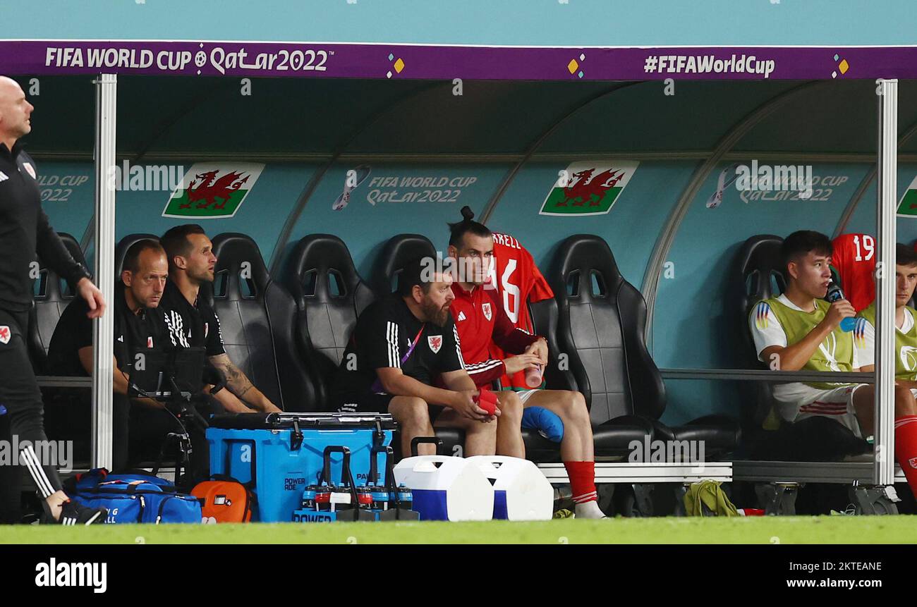 Al Rayyan, Qatar, 29th November 2022. Gareth Bale of Wales substituted ...