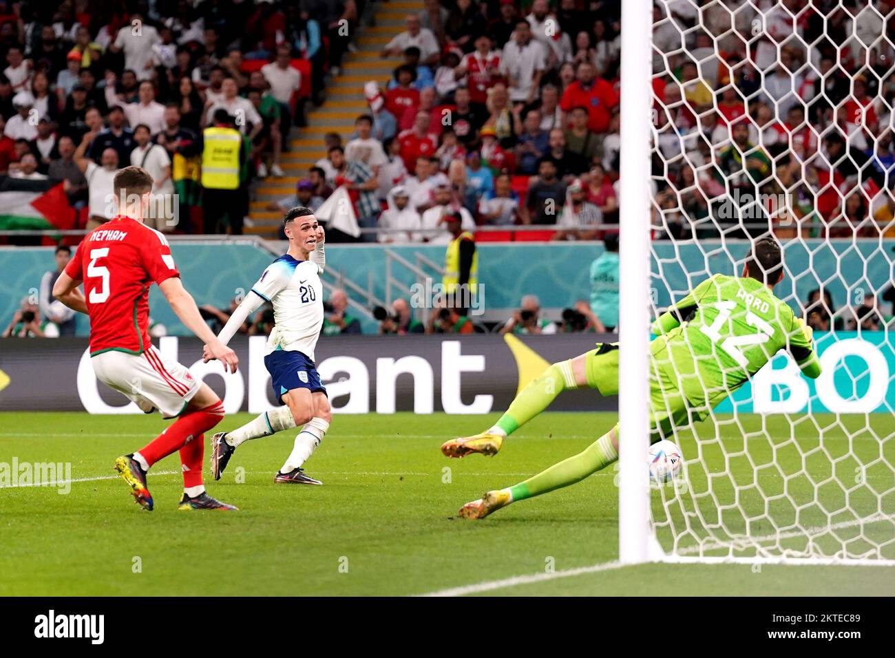 England's Phil Foden scores their second goal of the game during the ...