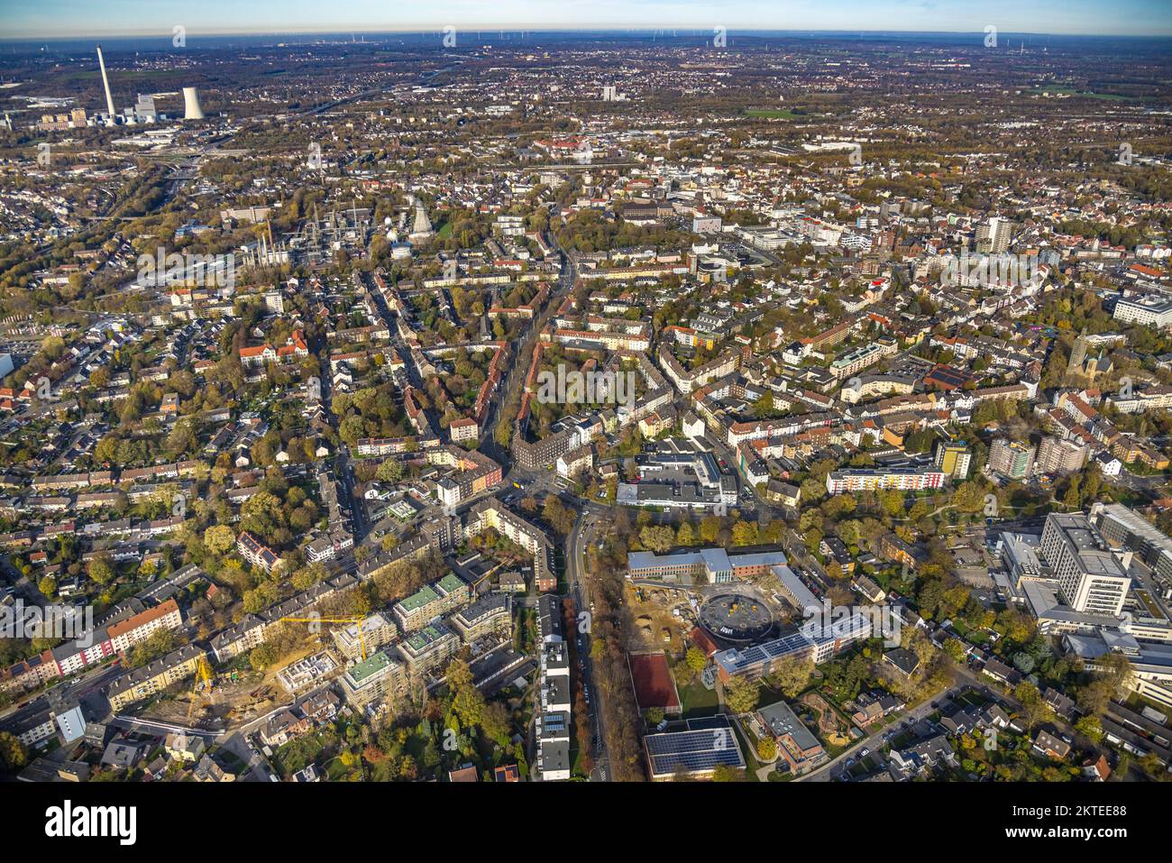 Aerial view, town view, in the foreground construction site and new building residential area Am ...