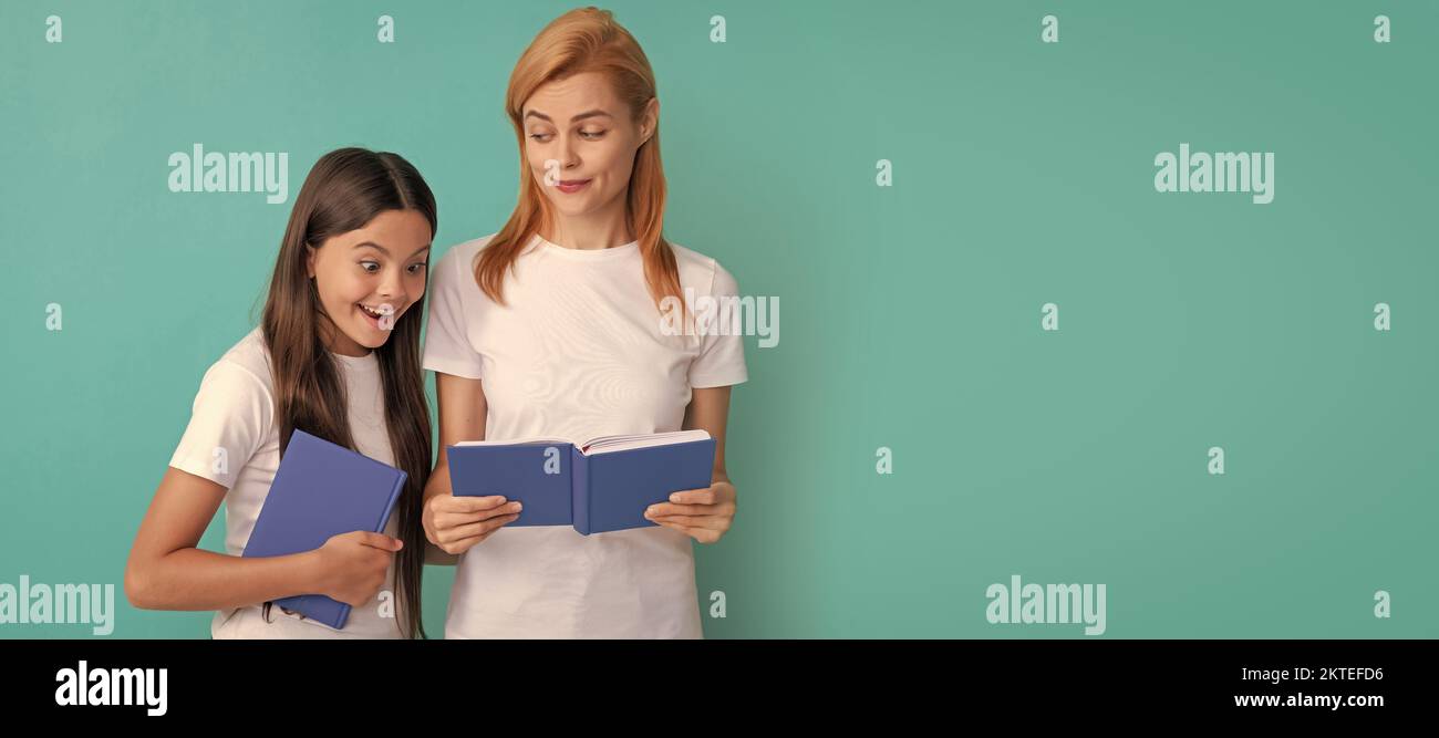 Mother and daughter child banner, copy space, isolated background ...