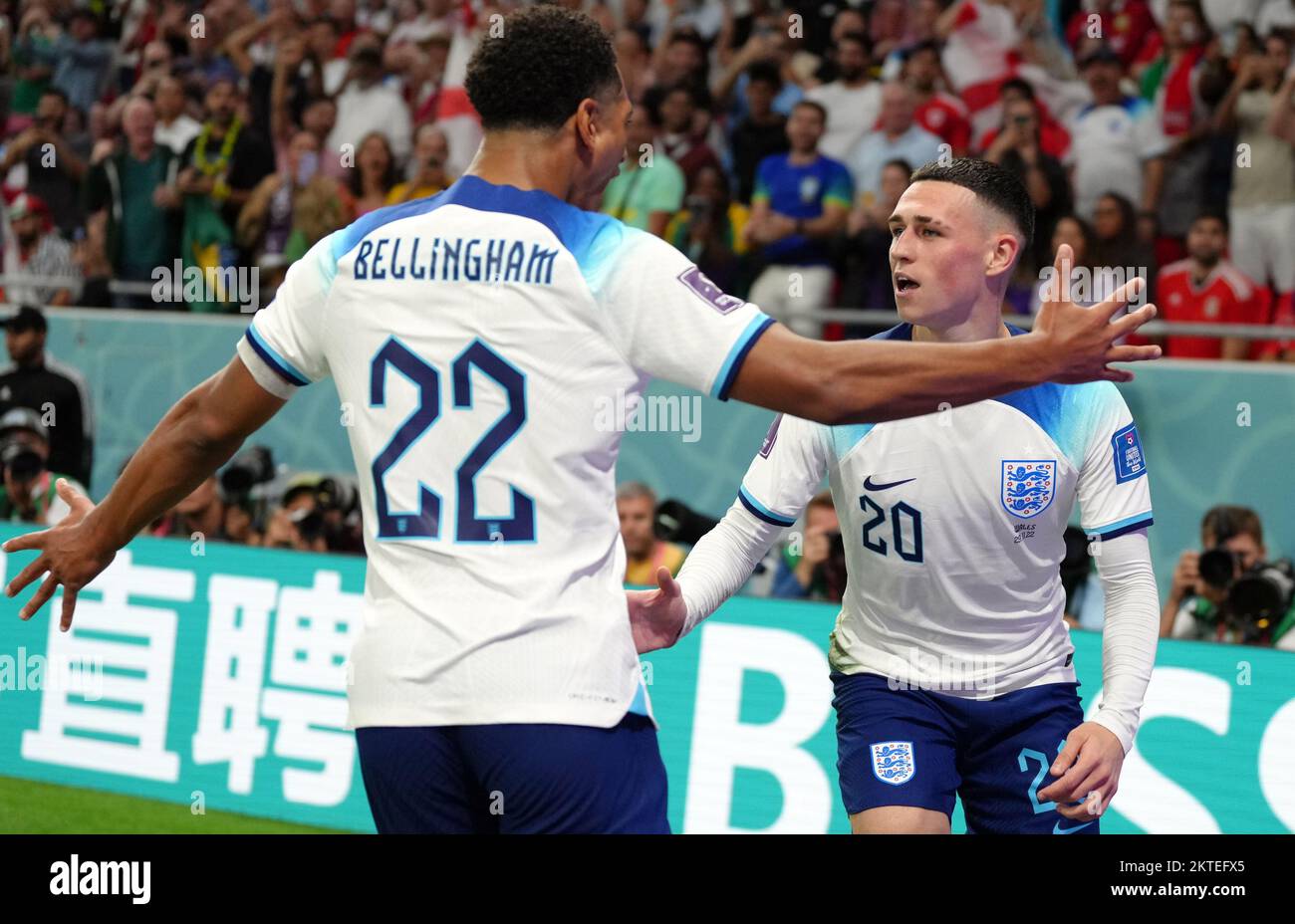 England's Phil Foden celebrates scoring the second goal with Jude ...