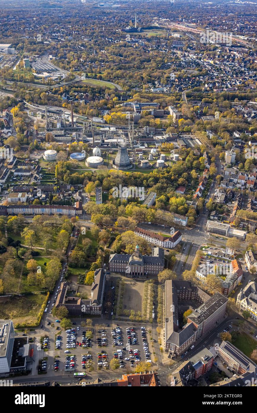 Aerial view, city view city, city hall, chemical plant Ineos Herne ...