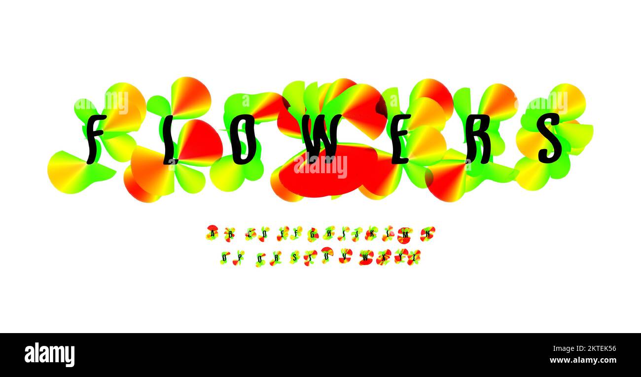 Abstract poppy flowers font, futuristic gradient stains alphabet ...