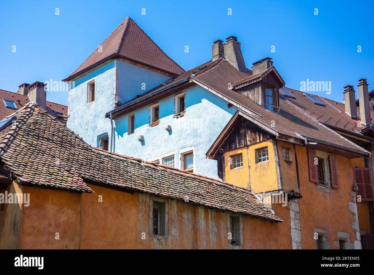 Old town of Annecy with river Thiou, medieval palace the Palais de l ...