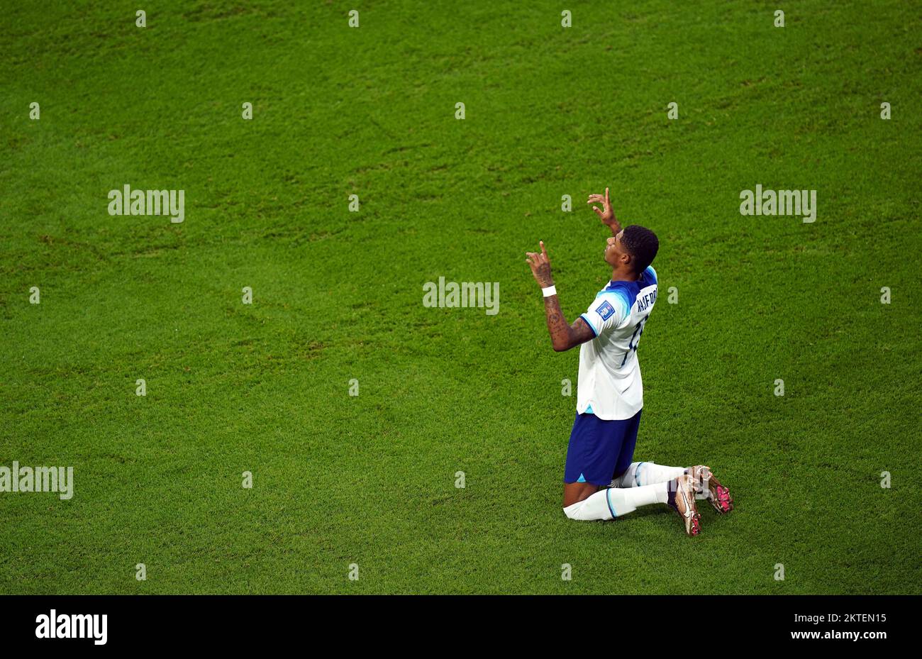England's Marcus Rashford celebrates scoring the opening goal during ...