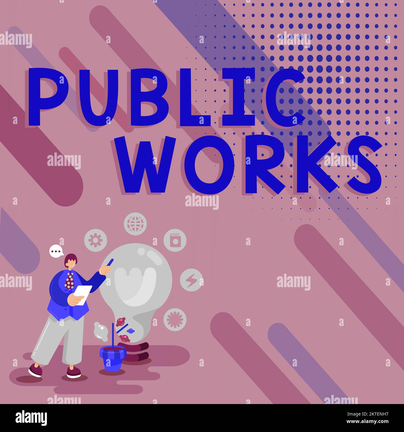 Hand writing sign Public Works, Concept meaning Describes the viewing ...